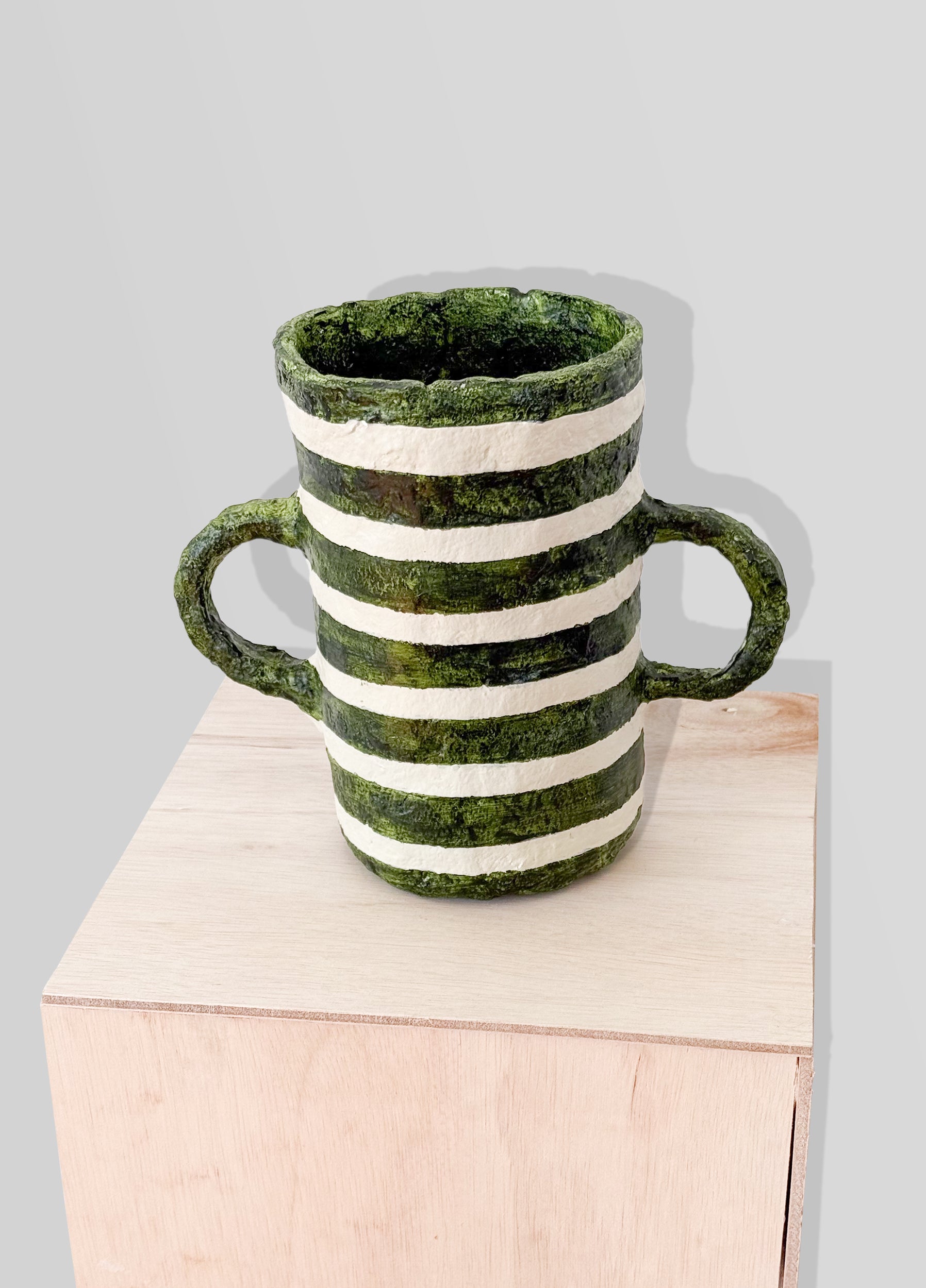 Papier mâché vase with stripes and handles – Claverol Studio